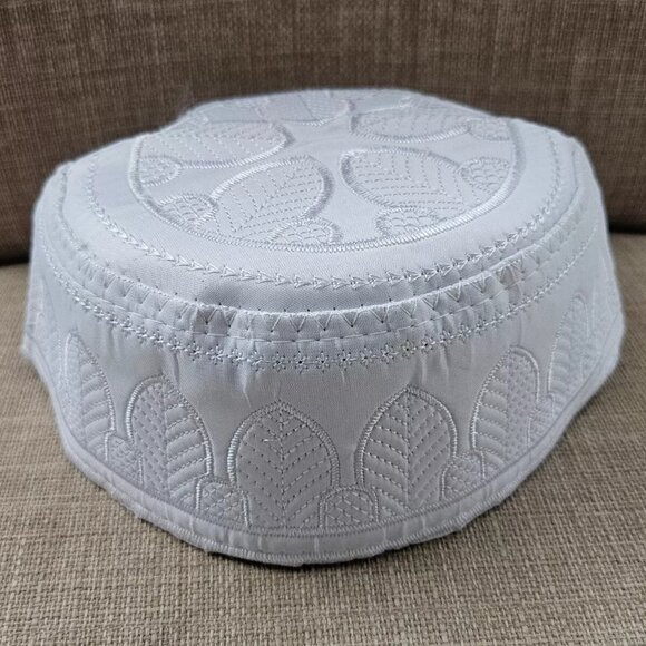 Accessories | Men White Hat Embroidery Round Prayer Ca Topi Handmade ...